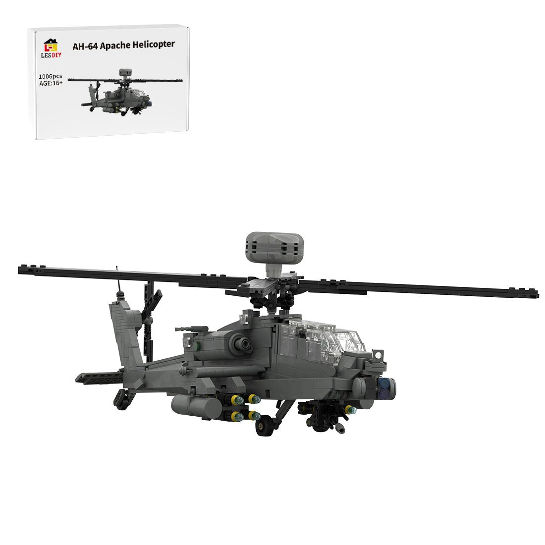 AH-64 Apache Helicopter Military Building Blocks - Gray | LesDiy
