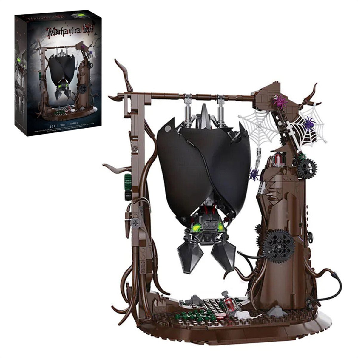 Gothic Metal Mechanical Bat with Display Stand and Spiderweb Decor ...