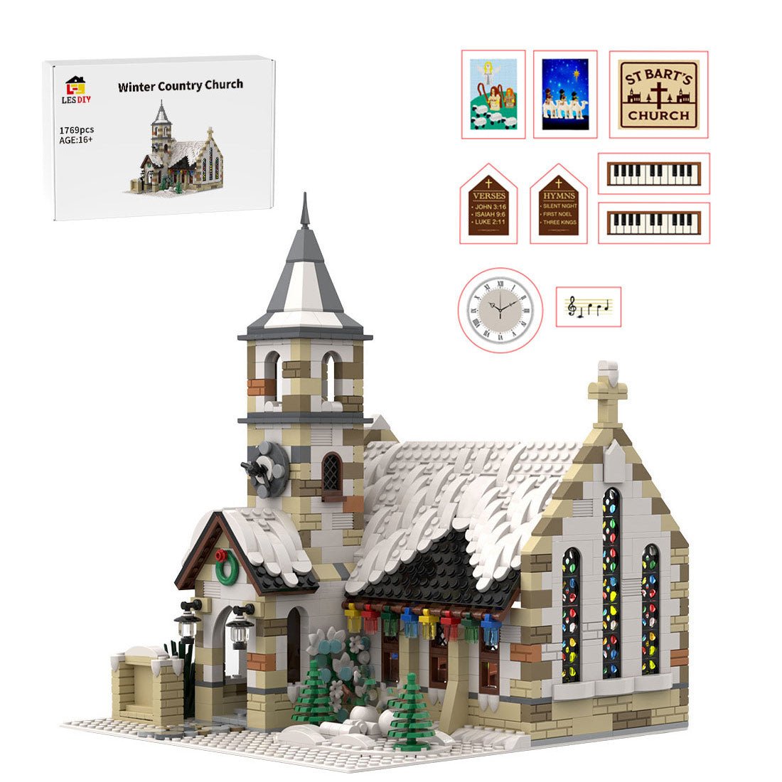 MOC-147549 Winter Country Church Building Blocks | LesDiy