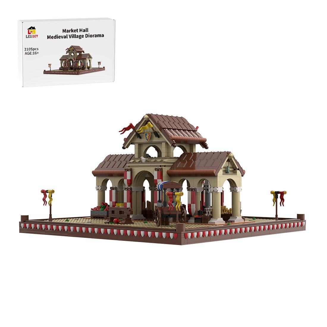 MOC-207789 Market Hall - Medieval Village Diorama Building Blocks | LesDiy