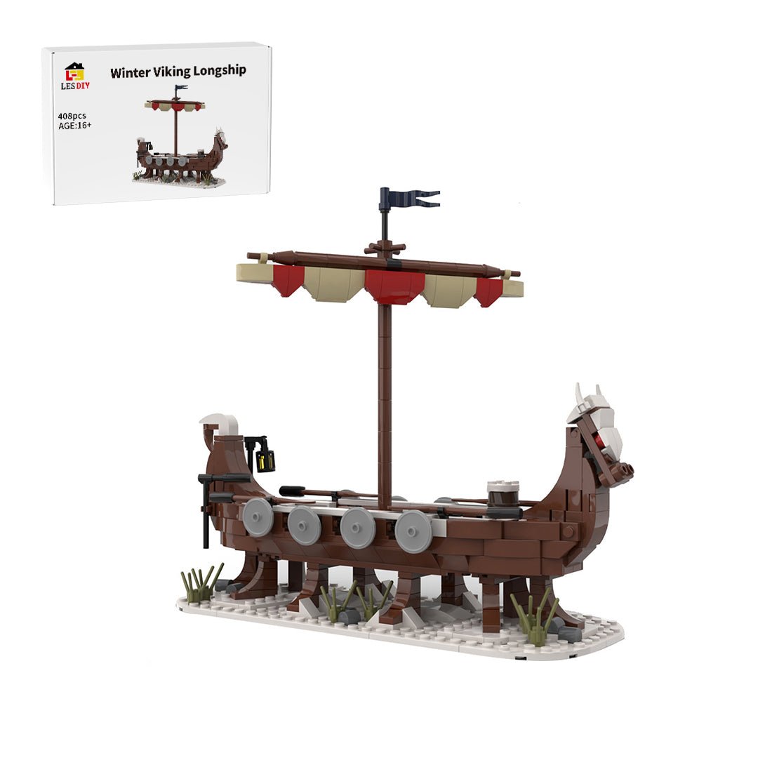 MOC-98225 Winter Viking Longship Building Blocks | LesDiy